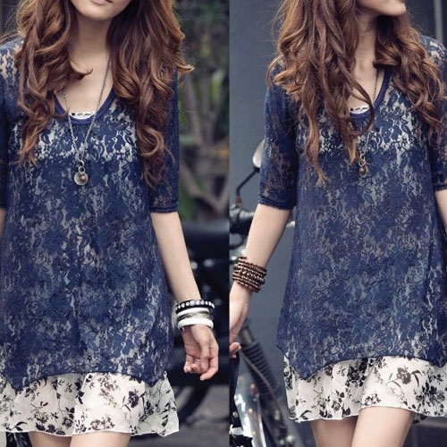 Women's Elegant Two-piece Chiffon Lace Dress on Luulla